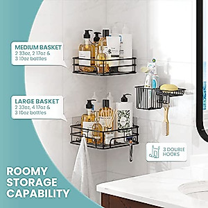EZFurni Shower Caddy Corner, 3 Pack Shower Organizer Corner, Rustproof Shower Shelf for Inside Shower, Strong Adhesive Shower Racks with Razor Holders, Roomy Shower Storage for Bathroom, Black