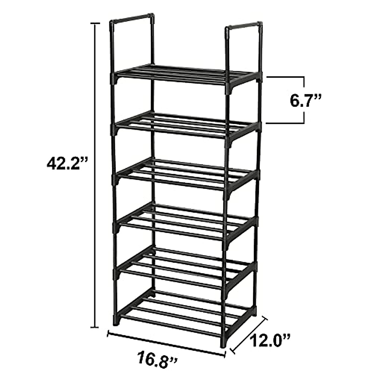 DazHom 6-Tier Shoe Rack, Shoe Storage Organizer Metal for Closet, Stackable Shoe Racks Tower, Space Saving Sturdy Organizer Shoe Shelf for Closet Entryway, Hallway, Living Room, 12-18 Pairs, Black