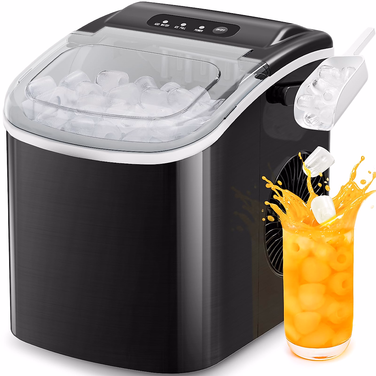 Countertop Ice Maker Antarctic Star Portable Ice Machine with Handle,Self-Cleaning Ice Makers, 26Lbs/24H, 9 Ice Cubes/6 Mins for Home Kitchen Bar Party, Stainless Steel Black