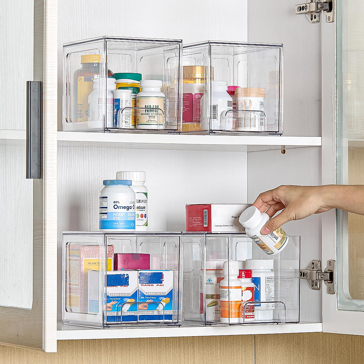 Vtopmart 4 Pack Stackable Makeup Organizer Storage Drawers, 6.6’‘ Tall Acrylic Bathroom Organizers，Clear Plastic Storage Bins For Vanity, Undersink, Kitchen Cabinets, Pantry Organization and Storage