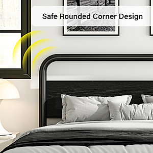 Catrimown Full Size Bed Frame with Wood Headboard, Metal Bed Frame with Under Bed Storage, Black Bed Frame with 20 LED Light Modes, Noise Free, No Box Spring Needed, Black