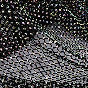 Exquisite AB Color Rhinestone Fabric Stretchy Mesh (15 inch by 12 inch, Black)