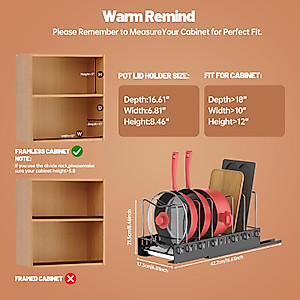 CENLEN Pull Out Pots and Pans Organizer Under Cabinet, Slide Out Pot Lid Organizers Inside Cabinet, Pull Out Lid Holder for Pots and Pans, Sliding Kitchen Cabinet Organizer (Black)