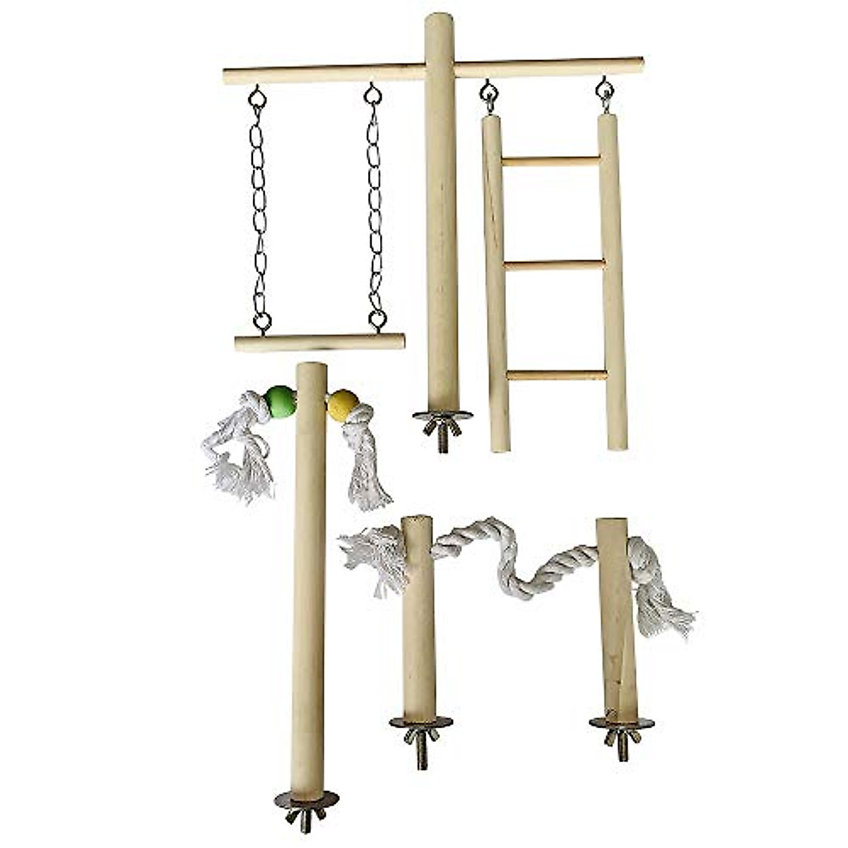 PINVNBY Parrot Climbing Ladder Swing Toy Natural Wood Bird Cage Play Gyms Playground Stand Rope Perch for Parakeet Cockatiel Conure Love Birds Finch African Grey Macaw Amazon Budgies