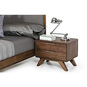 Limari Home Maurice Collection Bedroom Mid-Century Veneer Finished & Fabric Upholstered Bed, California King, Gray, Walnut