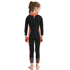 DIVE & SAIL Girls Long Sleeve Swimsuit One Piece UV Sun Protection Full Suit Thermal Diving Wetsuit Swimwear Black L