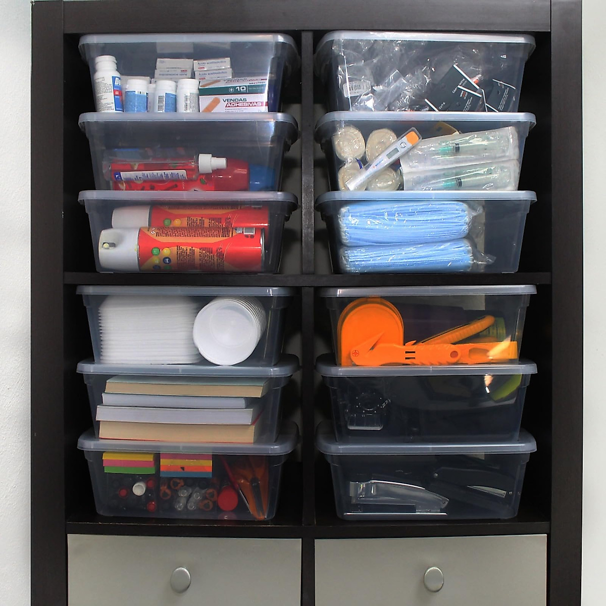 Prodeplast 6.4 Qt (1.6 Gal) Plastic Storage Container Bins with Secure Lid | Durable and Nestable Organizing Totes | Clear Color | 12 Pack