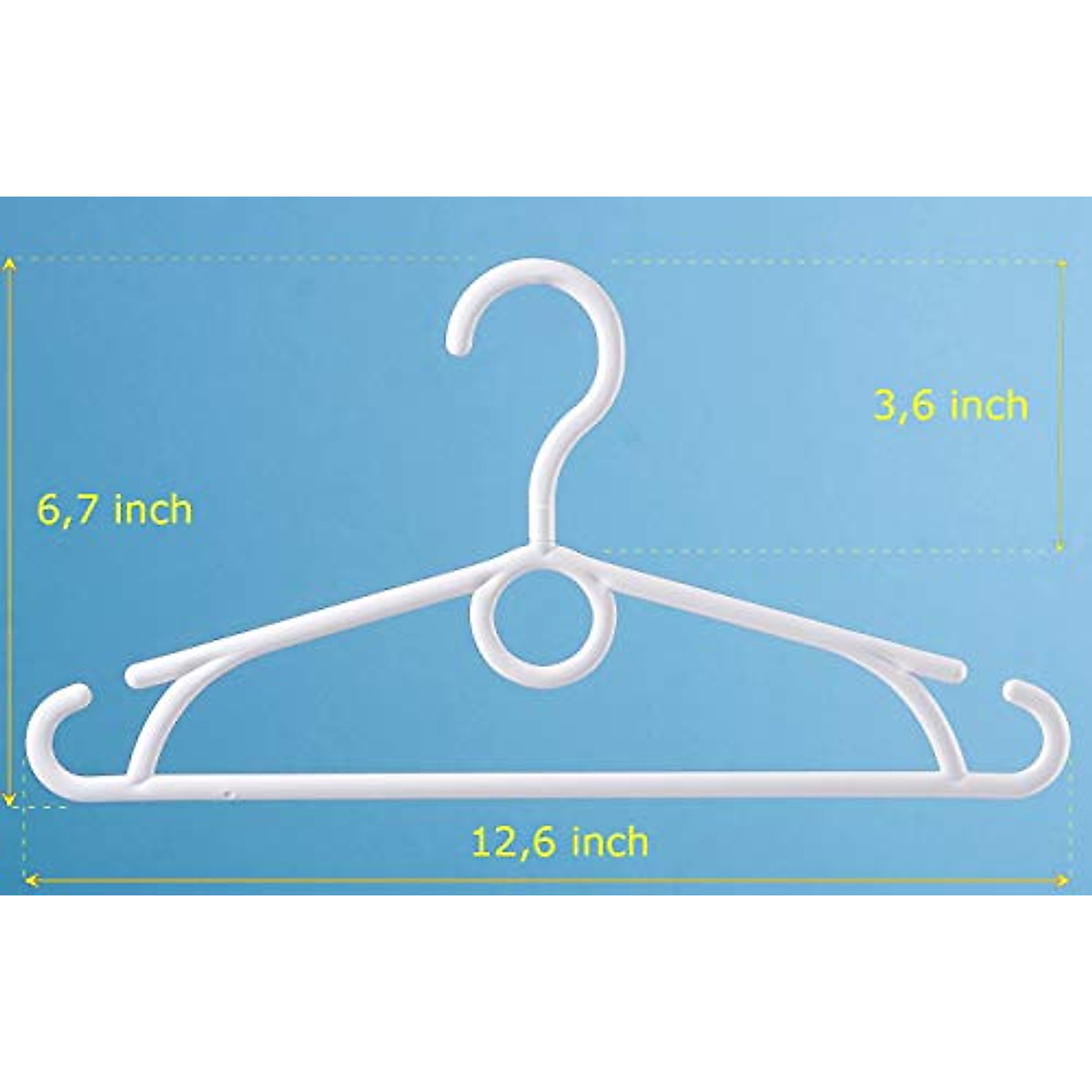 Dream-Home Childrens Plastic Clothes Hangers - 12.6 inch - 360° Swivel Hook - SuperStrong Durable - Side Hooks for Spaghettis & Baby Dresses, Loop for Cascading or Kids Accessories - Set of 20 - White