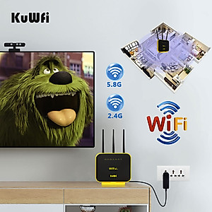 KuWFi vSIM Hotspot 4G LTE Router 1200Mbps Dual Band Gigabit WiFi External Antenna with US 2GB Data vSIM Router Offer high-Speed Data Plans to accommodate RV orRural No Contract Plug and Play