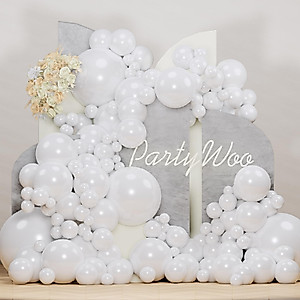 PartyWoo Pearl White Balloons 155 pcs White Balloons Pearl Balloons Different Sizes Pack of 18 12 10 5 Inch White Pearl Balloon Arch Kit Balloon Garland for Wedding Bridal Party Decorations White-Z30