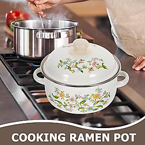 Luxshiny 3pcs Set Enamel Pot Enamelware Pot Double Ear Soup Pot Enamel Casserole Small Pots for Cooking Enamel Cooking Pot Noodles Pot Stockpots for Cooking Stock Pot Food Vintage