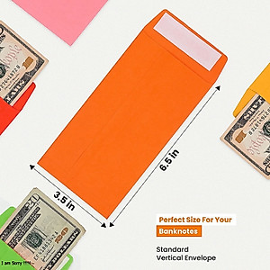 Cash Envelopes 100 Pack 3.5 x 6.7 Inch – 80 GSM Brown Kraft Paper, Peel & Seal Money Envelopes for Cash Saving and Budgeting– Ideal for Coins, Checks, Gift Cards & Tickets