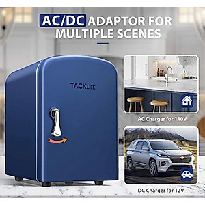 Mini Fridge 4 Liter AC/DC Portable Personal Fridge, Energy Saving Cooler and Warmer Refrigerator for Office, Car, Bedroom, 100% Freon-Free Great for Skincare, Fruit, Food Blue (Blue)