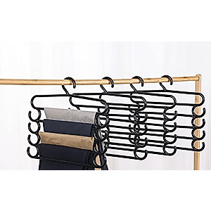 GERACEL SPACE SAVING SAVER HANGER TROUSER PANT HANGER JEANS SCARF LEGGINGS HOLDER 5 LAYER BAR MULTILAYERS ORGANIZATIONAL NONSLIP RACK HANGERS WARDROBE STORAGE CLOTHING ORGANIZER TIE HANGER (BLACK, 12)