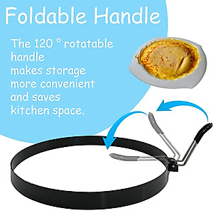2 Pack 8 Inch Pancake Mold, Large Omelette Makers Ring for Griddle Stainless Steel Pancake Egg Ring for Frying Egg Muffin Round Pancake Maker Mold Rings with Insulated Handle for Eggs Breakfast