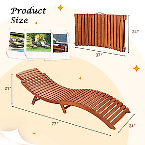 Flamaker Lounge Chairs for Outside Folding Acacia Wood Chaise Lounge with Side Handle Sun Lounger for Poolside, Lawn, Backyard (2 Piece)