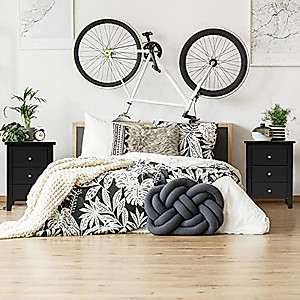 Giantex Nightstand with 3 Drawers Set of 2, Wooden Side Table w/Solid Wood Legs & Storage Cabinet, Bedside Accent Sofa Table for Bedroom Small Space, Black