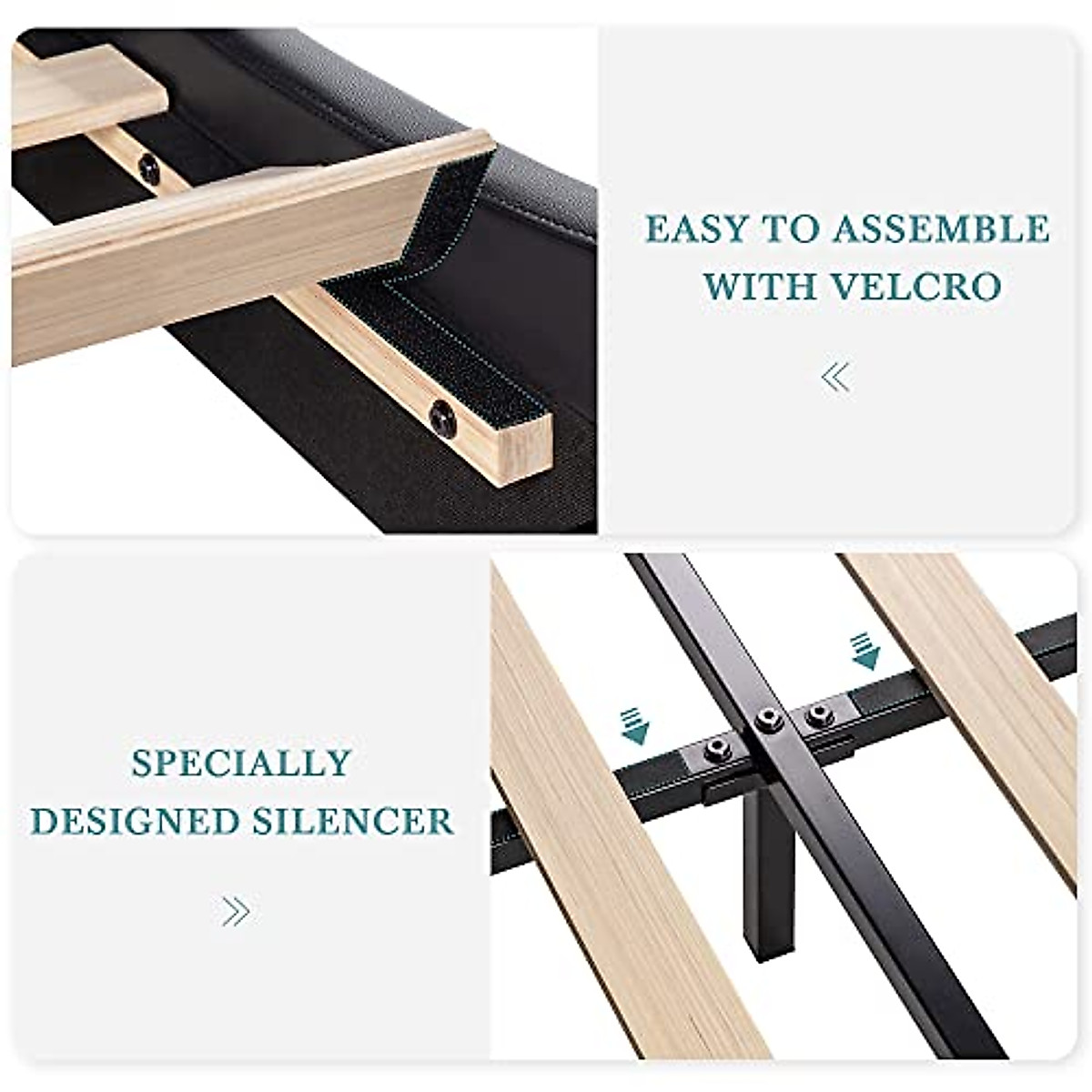 HOOMIC King Size Platform Bed Frame with Adjustable Headboard, Upholstered Bed, Mattress Foundation, Wood Slat Support, No Box Spring Needed, Easy Assembly, Black