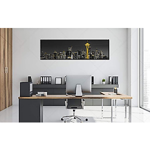 Seattle Wall Art Canvas - 14"X48" Washington DC Wall Art Decor Architecture Posters Black and White Seattle Skyline City Decorations for Bedroom modern Framed City Landscape Office,Living Room