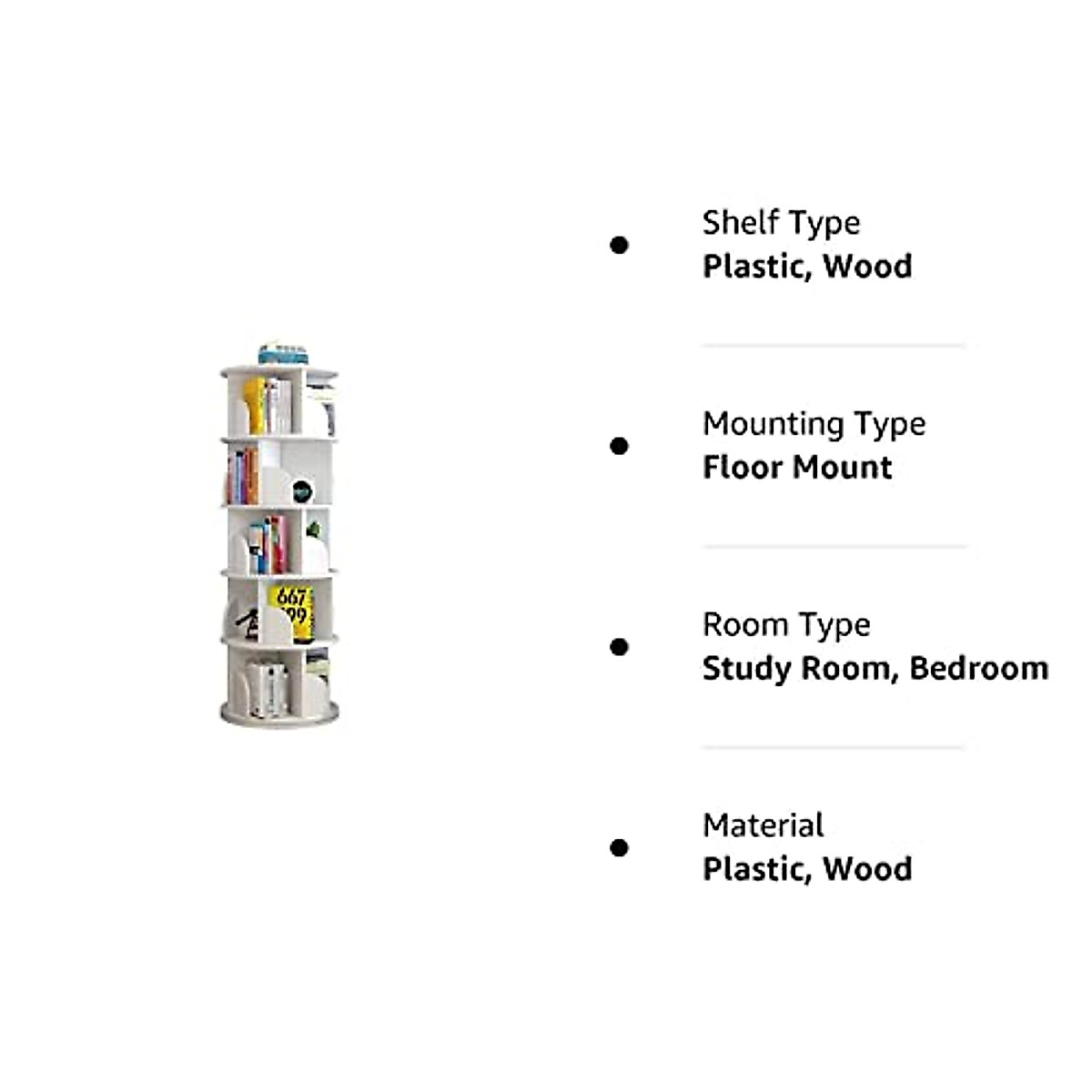 5 Tier 360° Rotating Stackable Shelves Bookshelf Organizer (White)