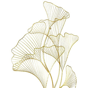 Bellaa Metal Wall Art Golden Ginkgo Leaf Modern Contemporary Abstract Japanese Style Minimalist 3D Sculpture Figurine Unique Home Decor Living Room Outdoor Wrought Iron Accent Large Biloba Flower