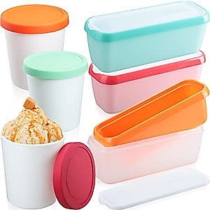 Set of 6 Ice Cream Containers Freezer 1.5 Qt 1 Qt Reusable Storage Tubs with Lids Stackable Plastic Ice Cream Storage Containers for Freezer Homemade Ice Cream Maker Sorbet Gelato, Assorted Color
