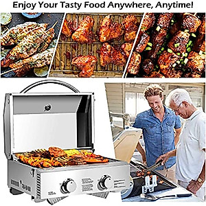 Moccha Stainless Steel Propane TableTop Gas Grill Two-Burner BBQ, with Foldable Leg, 20000 BTU, Perfect For Camping, Picnics or any Outdoor Use, Silver