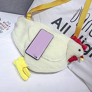 QQBOB Women Crossbody Bag Cartoon Chicken Pattern Large Capacity, Cute Casual Shoulder Bags Fleece Zipper Soft Plush Handbags, Gifts for Friends Daughter Girlfriend White
