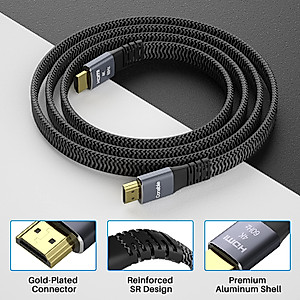 Flat HDMI Cable (2 Pack, 2FT+ 2FT), 4K HDMI High Speed Braided Cord, Pure Copper, Supports 4K@60Hz 2160p 1080p HDR HDCP 2.2 ARC Full 3D (with 25 Ties and 2 HDMI Adapters)- 2 Feet-2 Pack