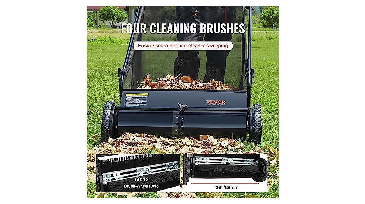 VEVOR 26-Inch Push Lawn Sweeper - Heavy Duty Yard Collector