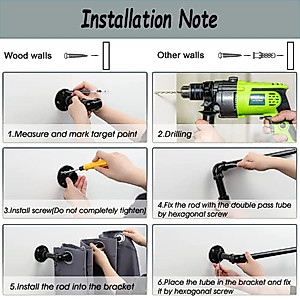 Industrial Curtain Rods - Matte Black Pipe Curtain Rod for Windows 48 to 84 inch - 1 Inch Heavy Duty Blackout Curtain Rod Set for Room Divider - Outdoor Rustic Wrap Around Curtain Rods for Patio