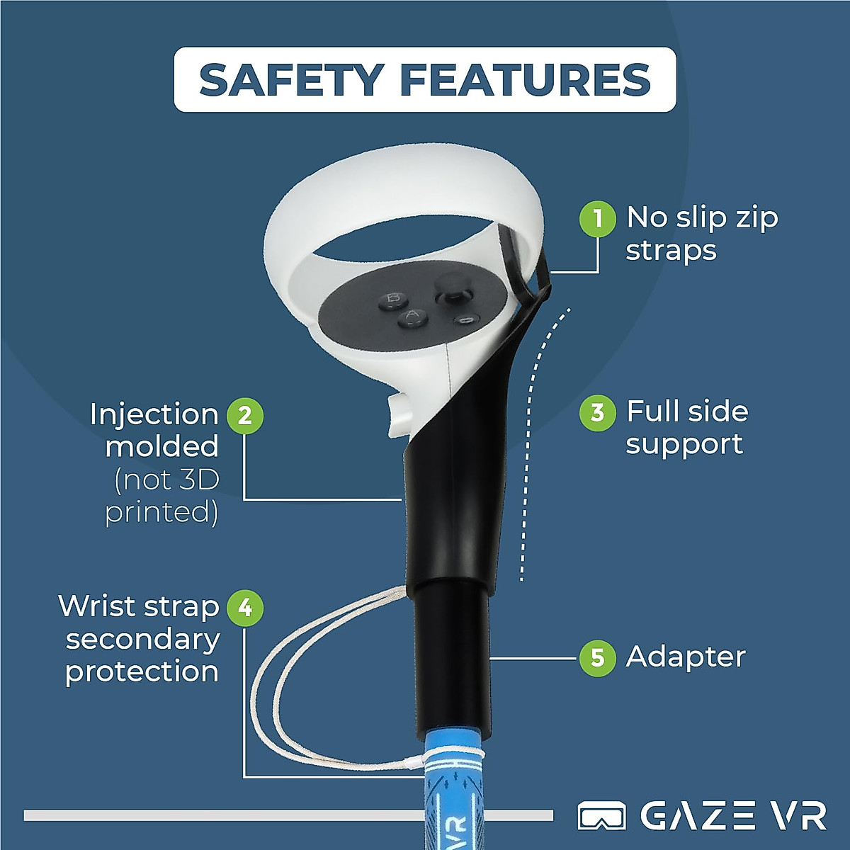 Gaze VR | VR Golf Club Handle Attachment for Oculus (Meta) Quest 2 | Pro Grip | Weighted | Right & Left Controllers | Blue