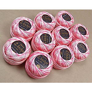 S2J Lot of 10 Pieces Anchor Tatting Crochet Cotton Thread Variegated Skein Yarn Ball