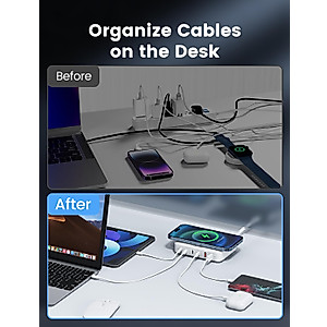 100W USB Charging Station with 15W Wireless Charger, Marnana 6-in-1 Multiple USB Ports(2 USB A and 4 USB C Ports) GaN Desktop Charger for iPhone iPad MacBook Laptop Samsung and Android Devices