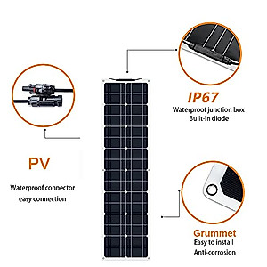 Socentralar Flexible Solar Panel 50W, Monocrystalline 50W Solar Panel Kit with 12V/24V 10A Controller,Extension Cable for Battery,Car,Yacht,Boat,RV