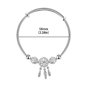 Luckilemon Silver Dream Catcher Tassel Feather Charm Bracelet Bangle Adjustable Mother's Day Jewelry Gift Birthday Christmas Gifts for Women Mom Wife