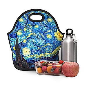 The Starry Night Neoprene Lunch Bag, Insulated Lunch Box for Women, Reusable Lunch Tote Bags with Zipper for Work School Picnic Organizer