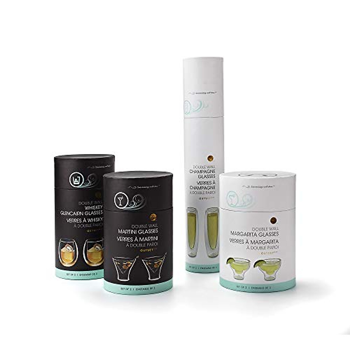 Outset Stemless Champagne Flutes Double Wall Glassware, Borosilicate Glass 2 Count (Pack of 1)