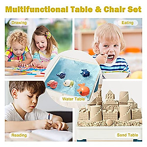Kinfant 5-in-1 Kids Table & Chairs Set - Toddler Activity Center with Building Blocks for Boys & Girls, Sand & Water Table Set for Home, Playroom, Nursery