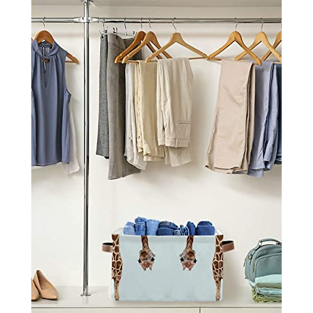 Storage Bins, Funny Cute Giraffe Storage Baskets for Organizing Closet Shelves Clothes Decorative Fabric Baskets Large Storage Cubes with Handles