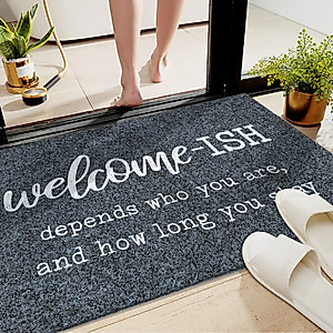 Large Welcome Mat for Front Door Outside Patio Mats Funny Welcome-ish Gray Doormat Non Slip Rubber Backing Entryway Low Profile Mats for Entry Shoe Mats 24"x36"