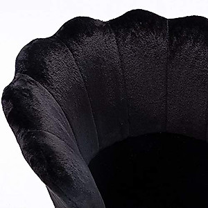 Wahson Home Office Task Chair with Wheels, Faux Fur Scallop Back Swivel Desk Chair, for Women, Teens, Girls Living Room, Vanity, Black