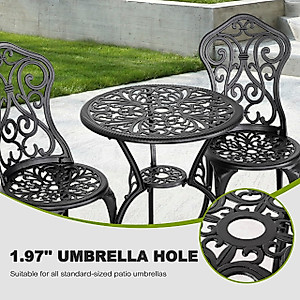 NUU GARDEN 3 Piece Outdoor Bistro Table Set, All Weather Cast Aluminum Patio Bistro Sets Patio Table and Chairs Set of 2 with 1.97" Umbrella Hole for Garden, Yard, Balcony, Black