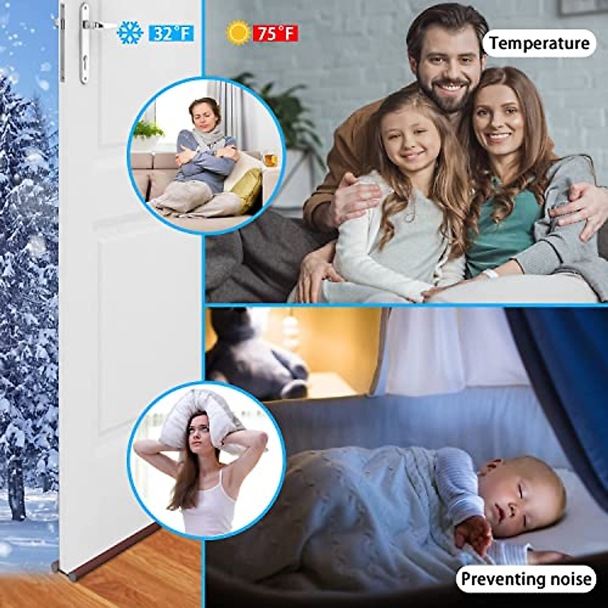 AOKON Door Draft Stopper 36 Inch Under Door Draft Noise Blocker Black Gap Stoppers Entry Door Draft Guard for Bottom of Doors Adjustable Twin Door Draft - Brown