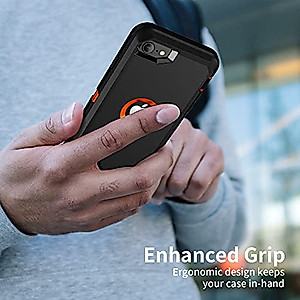 RegSun for iPhone SE 2020 Case,Built-in Screen Protector,Shockproof 3-Layer Full Body Protection Rugged Heavy Duty High Impact Hard Cover Case for iPhone SE 2nd Gen 4.7-inch,Black/Orange