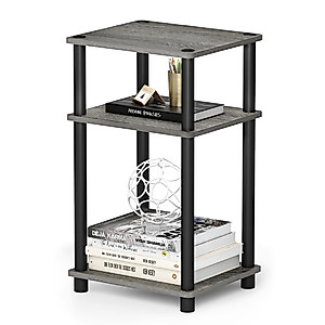 Furinno Just 3-Tier Turn-N-Tube End Table / Side Table / Night Stand / Bedside Table with Plastic Poles, 1-Pack, French Oak Grey/Black