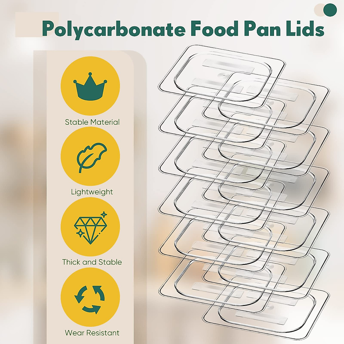 Yinkin 12 Pcs Polycarbonate Food Pan Lids with Handle, 1/6 Size Clear Hotel Pan Lid Plastic Hotel Pan Cover for Restaurant Food Container and Storage, 6.9 x 6.3 Inch