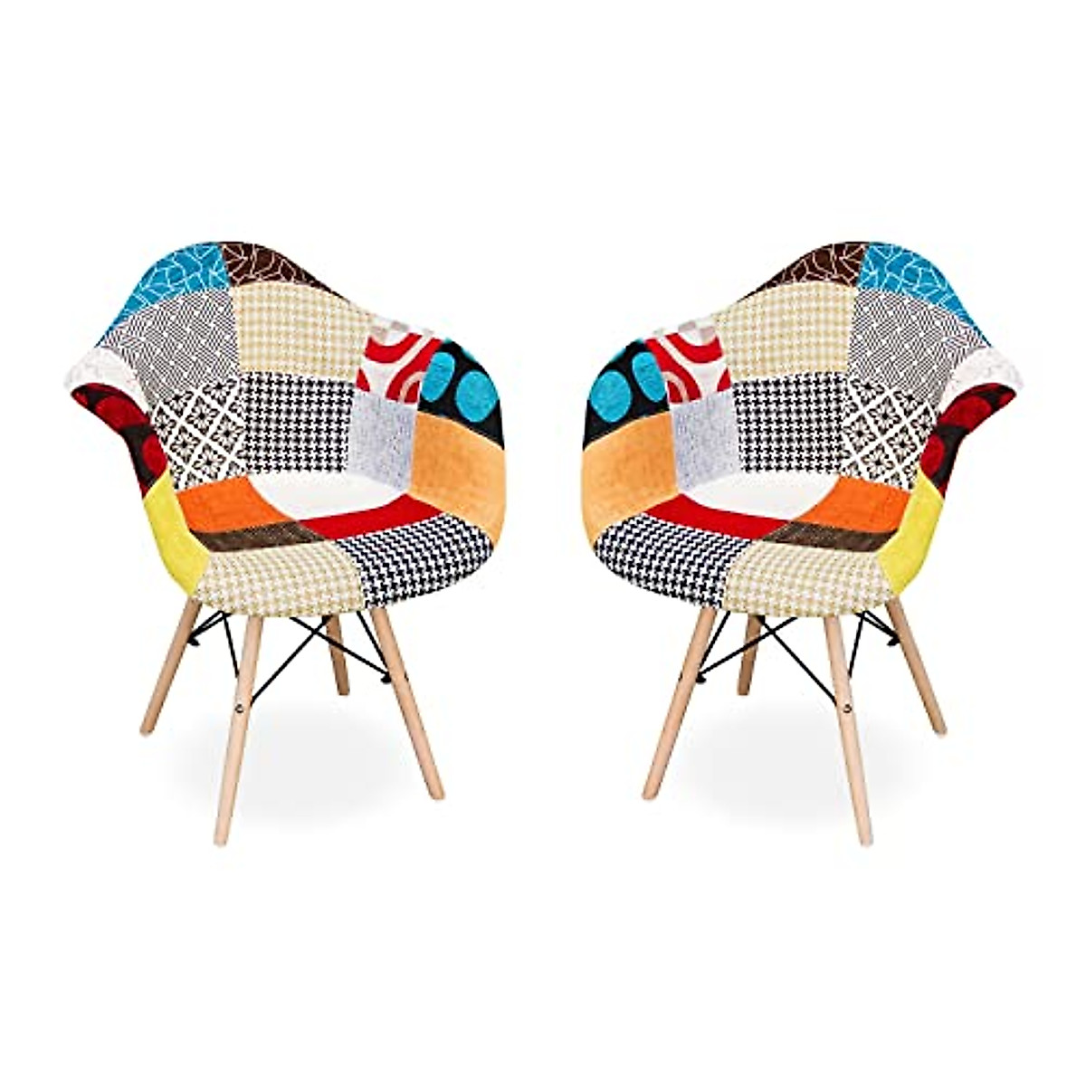 Aron Living Pyramid 17.5" Cotton and Wood Armchairs in Multi-Color (Set of 2)
