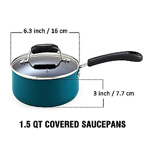Cook N Home Nonstick Saucepan with Glass Lid 1.5 qt, Non-Stick Cookware Sauce Pan Multi-Purpose Cooking Pot, Induction Compatible, Turquoise