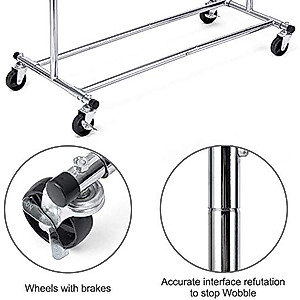 DRM Folding/Collapsible Clothing/Garment Rack,250 lbs Heavy-Duty Rolling Clothes Organizer Rack,Chrome